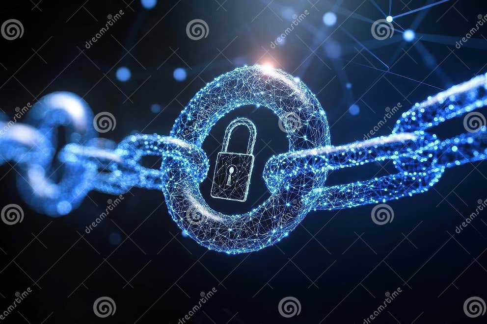 Digital Blockchain Network with Connected Nodes and Lock Symbol Stock ...