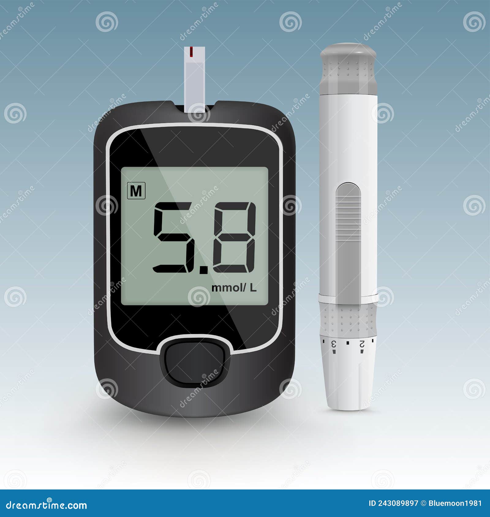 Digital Blood Glucose Testing Kit with Injection Tool Stock Vector ...