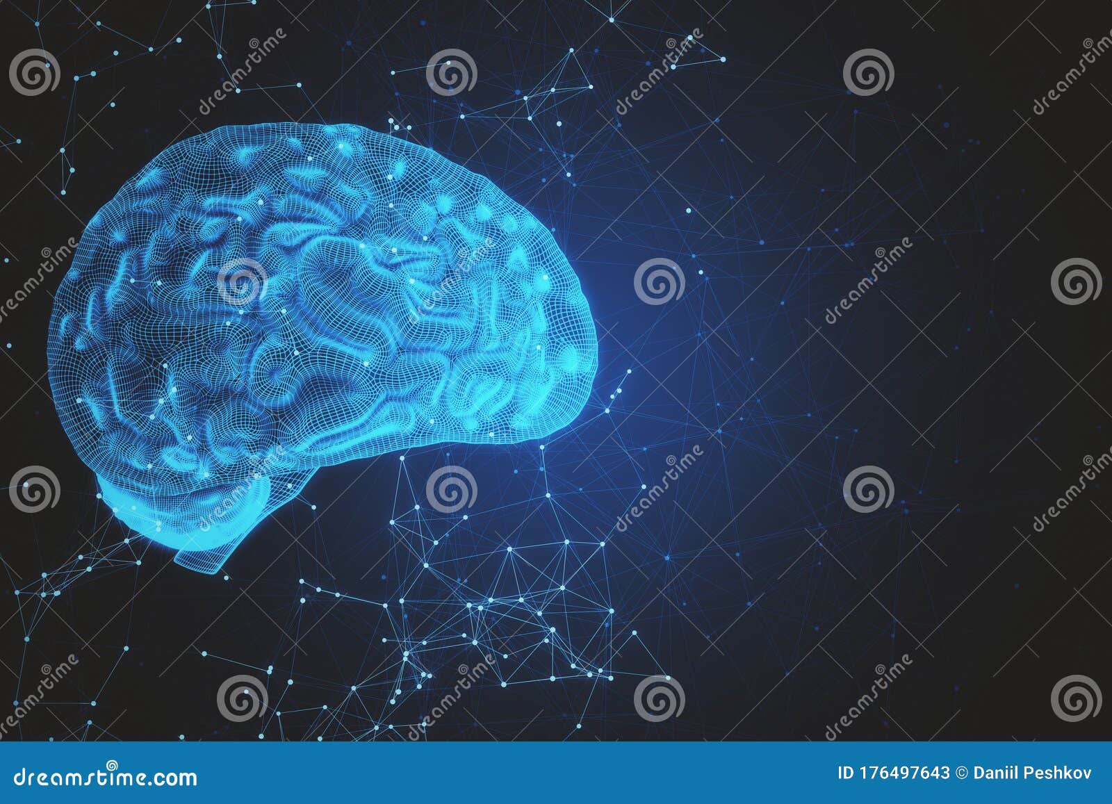 Digital blue AI brain stock illustration. Illustration of information ...