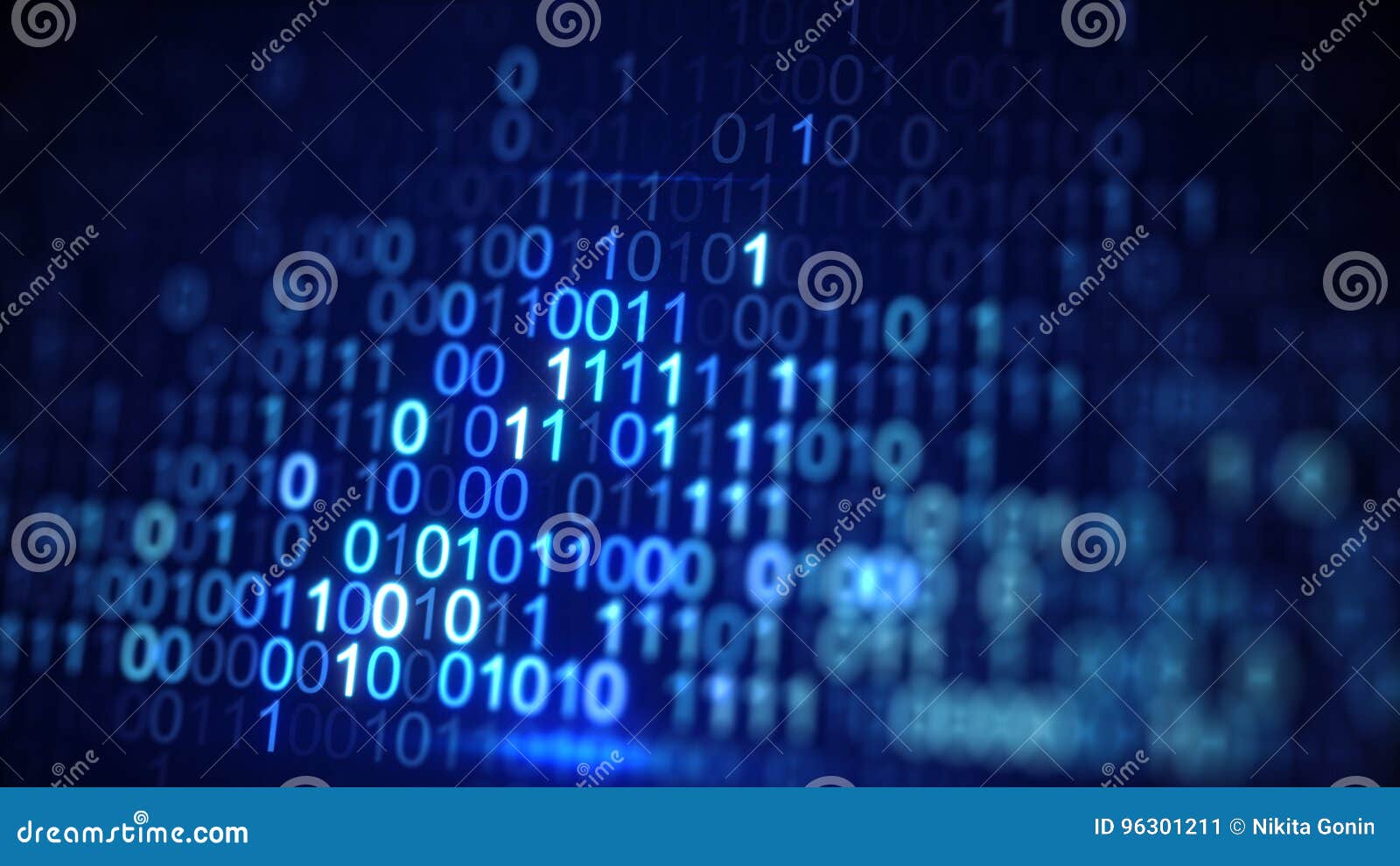 Digital Blue Binary Data Code Close-up Shot with DOF Stock Illustration ...