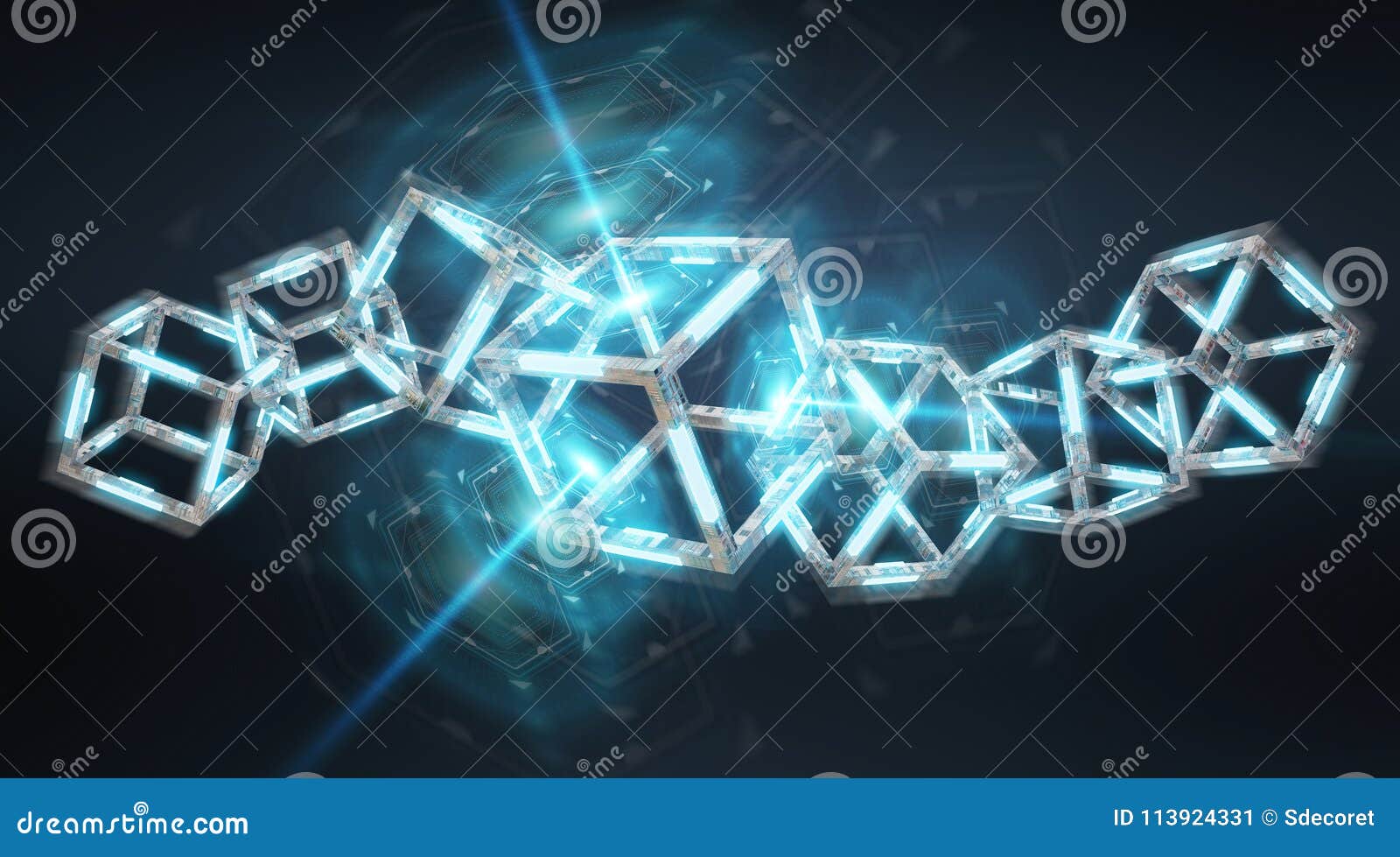 Digital Blue Blockchain Illustration 3D Rendering Stock Illustration ...