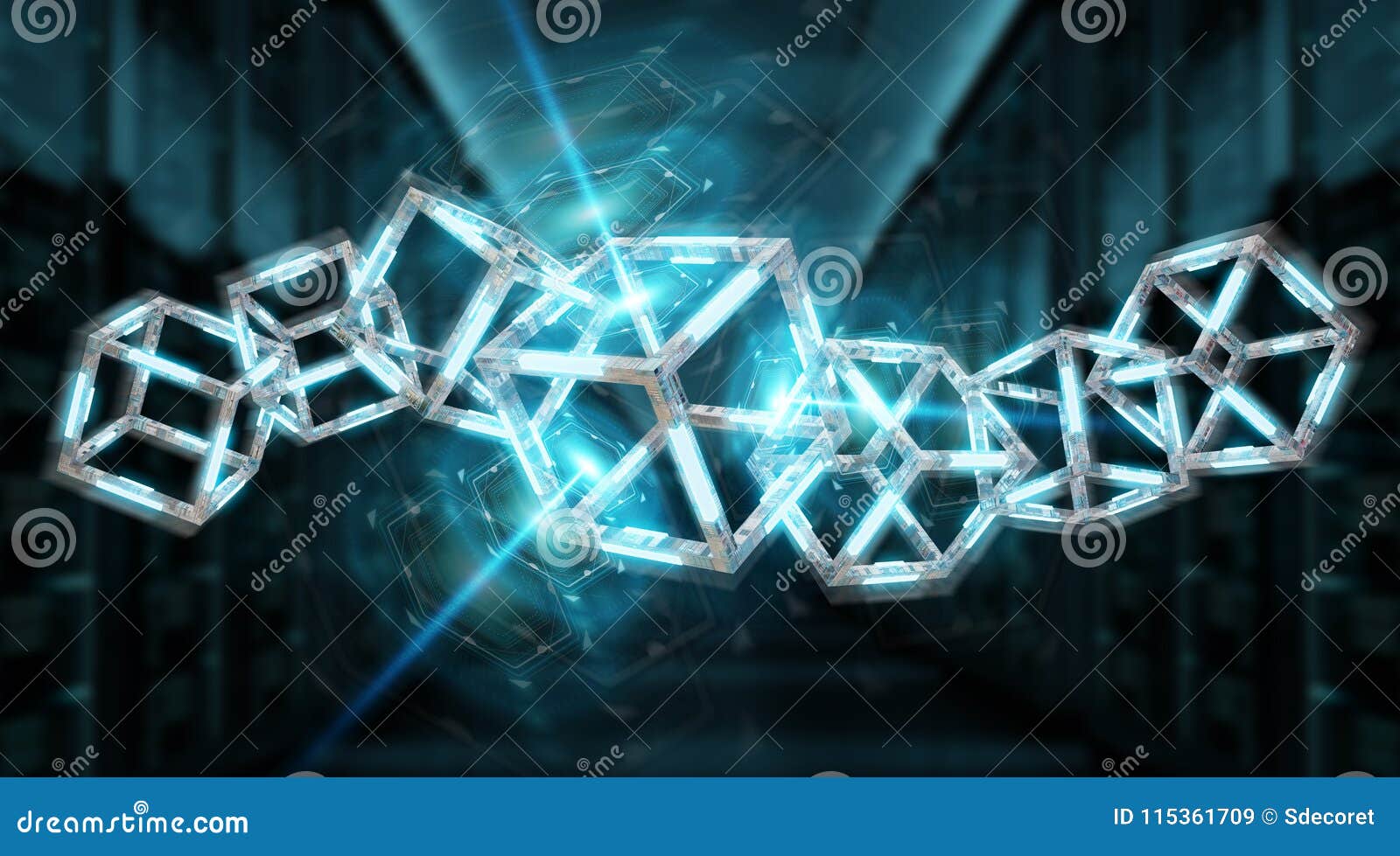 Digital Blue Blockchain Illustration 3D Rendering Stock Illustration ...