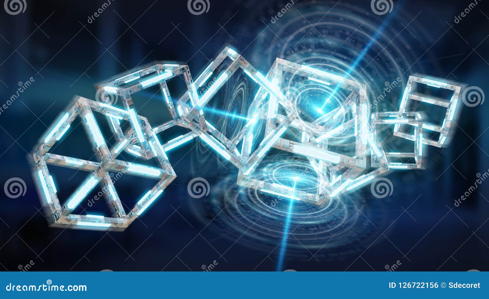 Digital Blue Blockchain Illustration 3D Rendering Stock Illustration ...