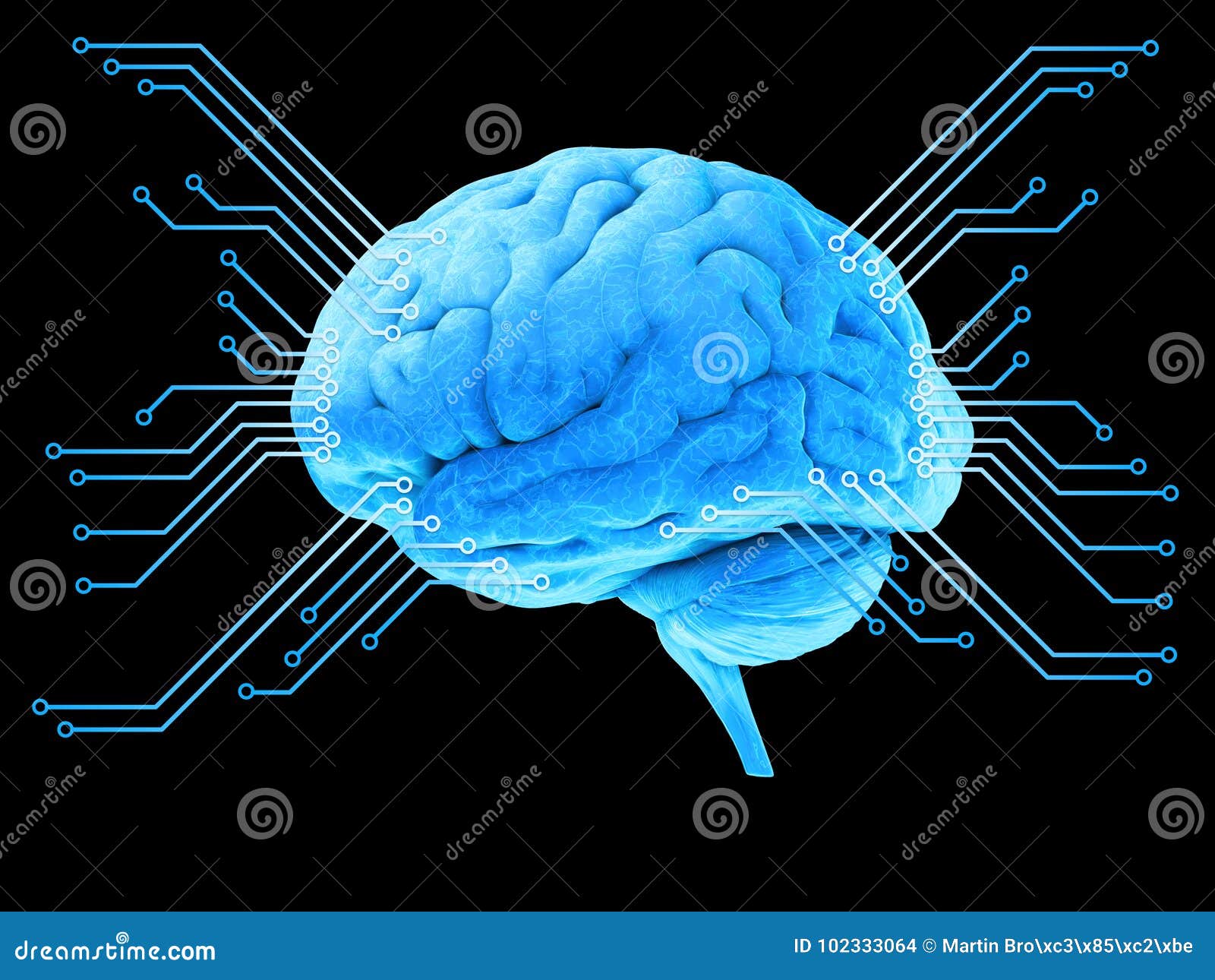 Digital Blue Brain Processor Stock Illustration - Illustration of ...