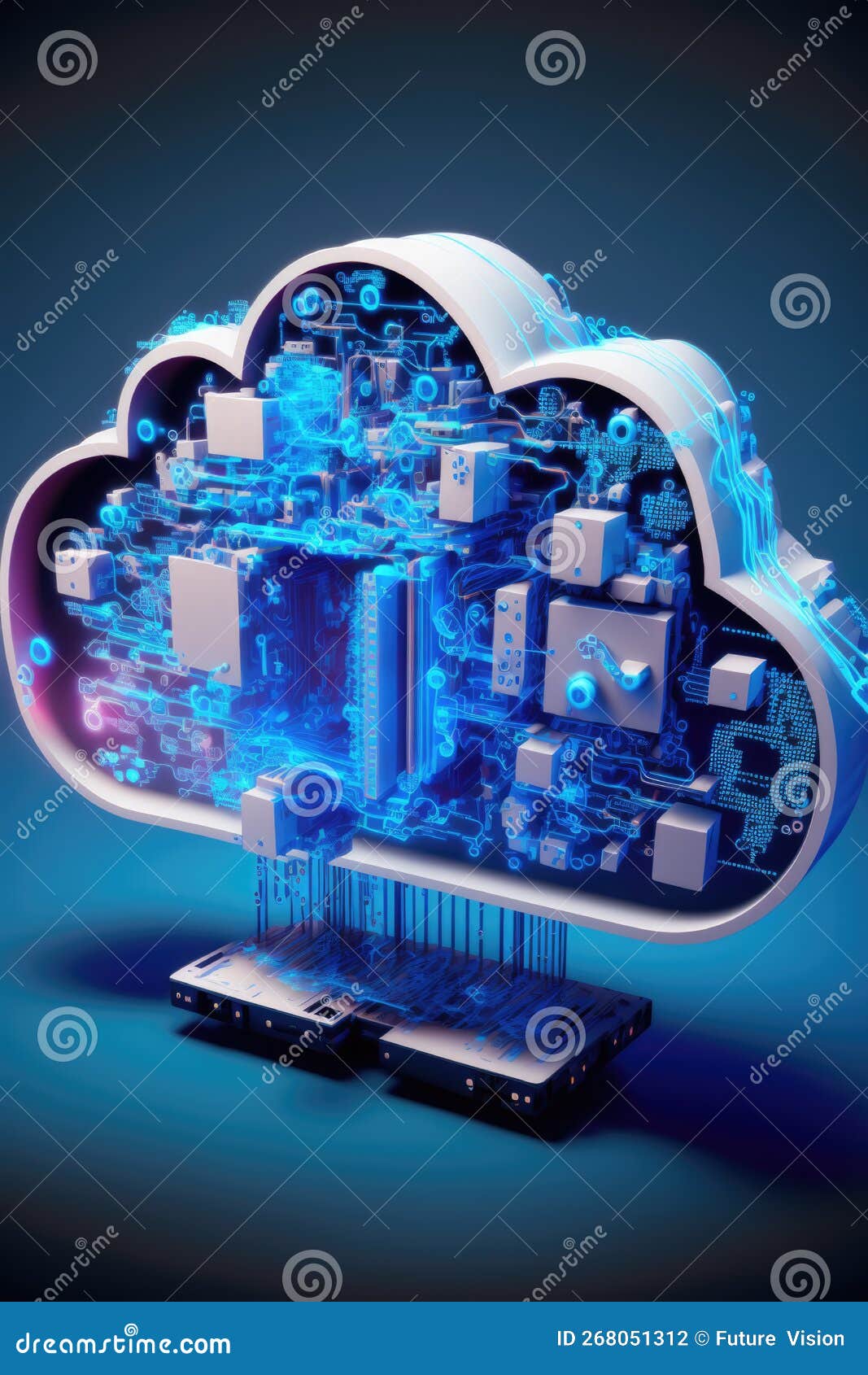 Digital Blue Cloud with Computer Circuit Board, Created Using ...