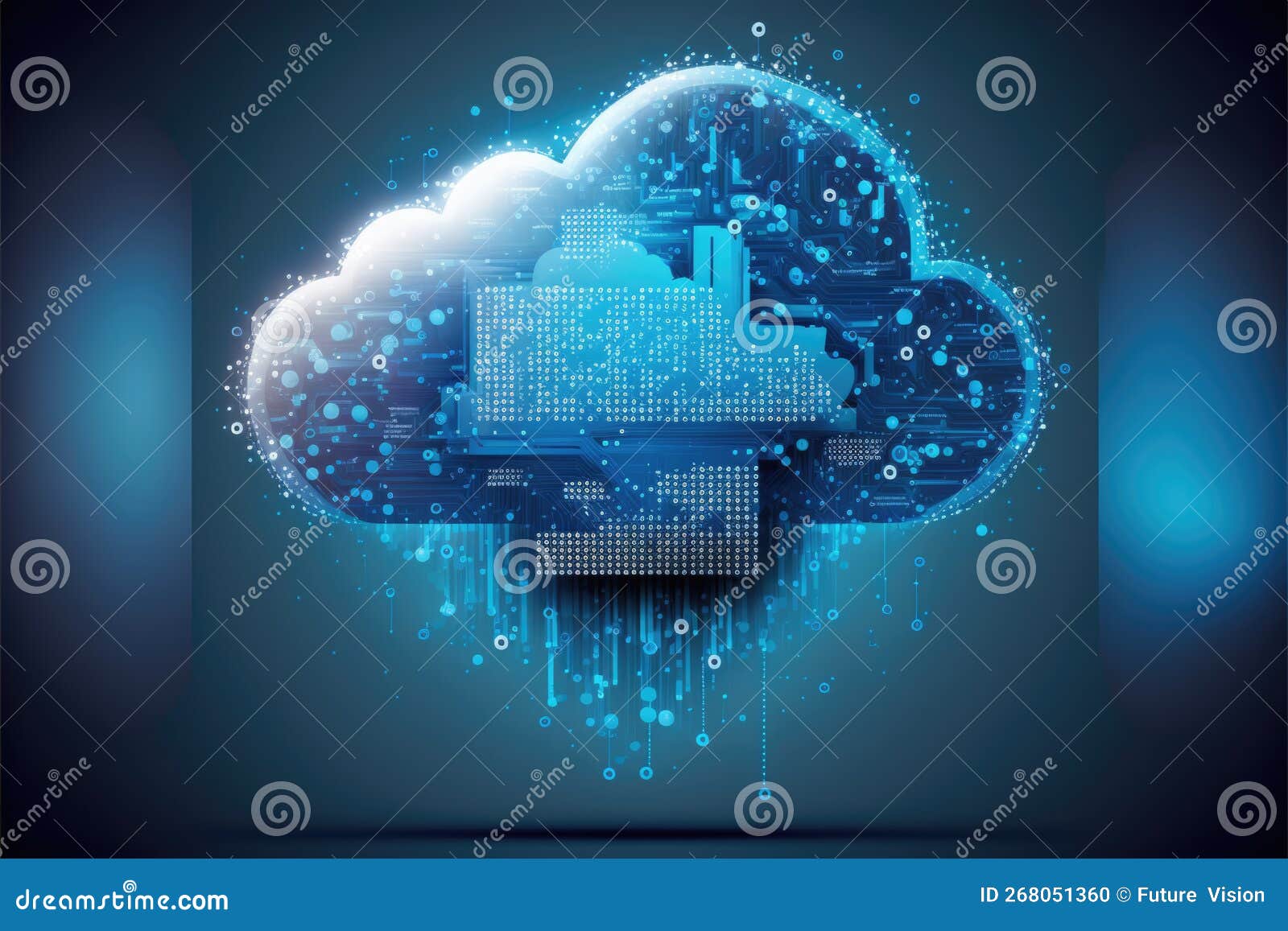 Digital Blue Cloud with Computer Circuit Board, Created Using ...