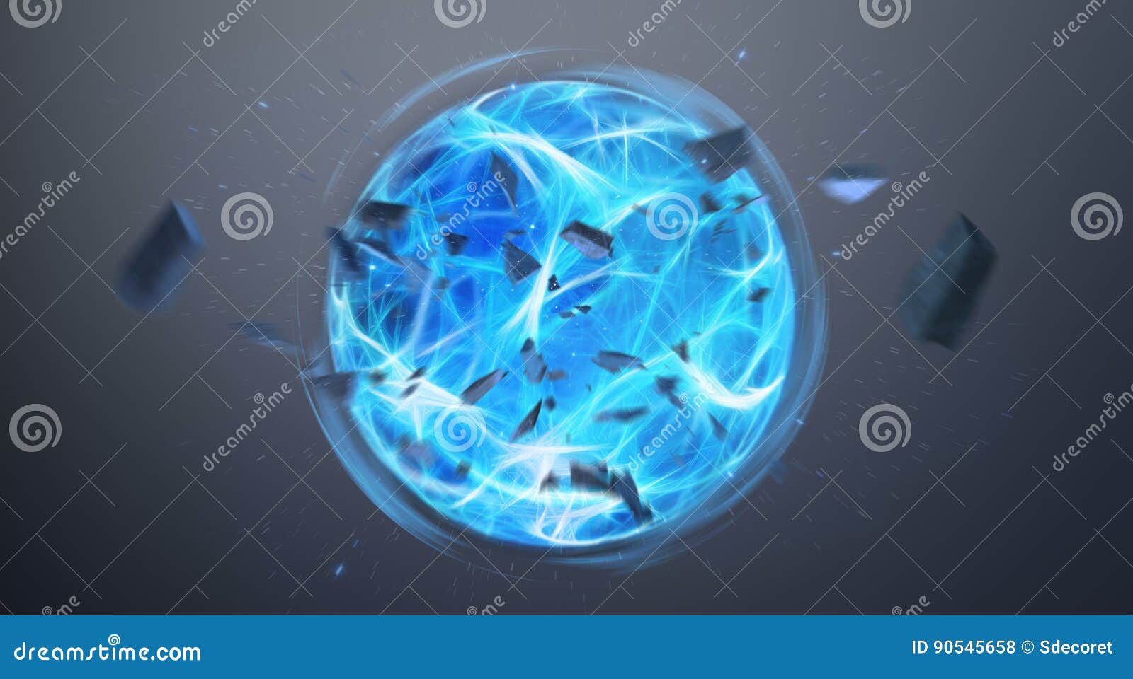 Digital Blue Exploding Superpower Ball 3D Rendering Stock Illustration ...