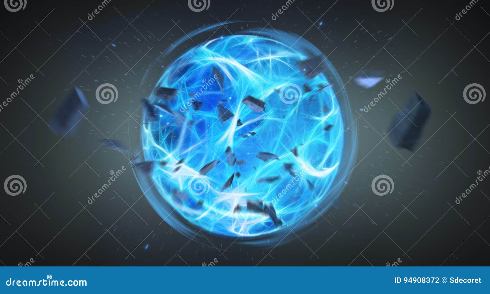 Digital Blue Exploding Superpower Ball 3D Rendering Stock Illustration ...