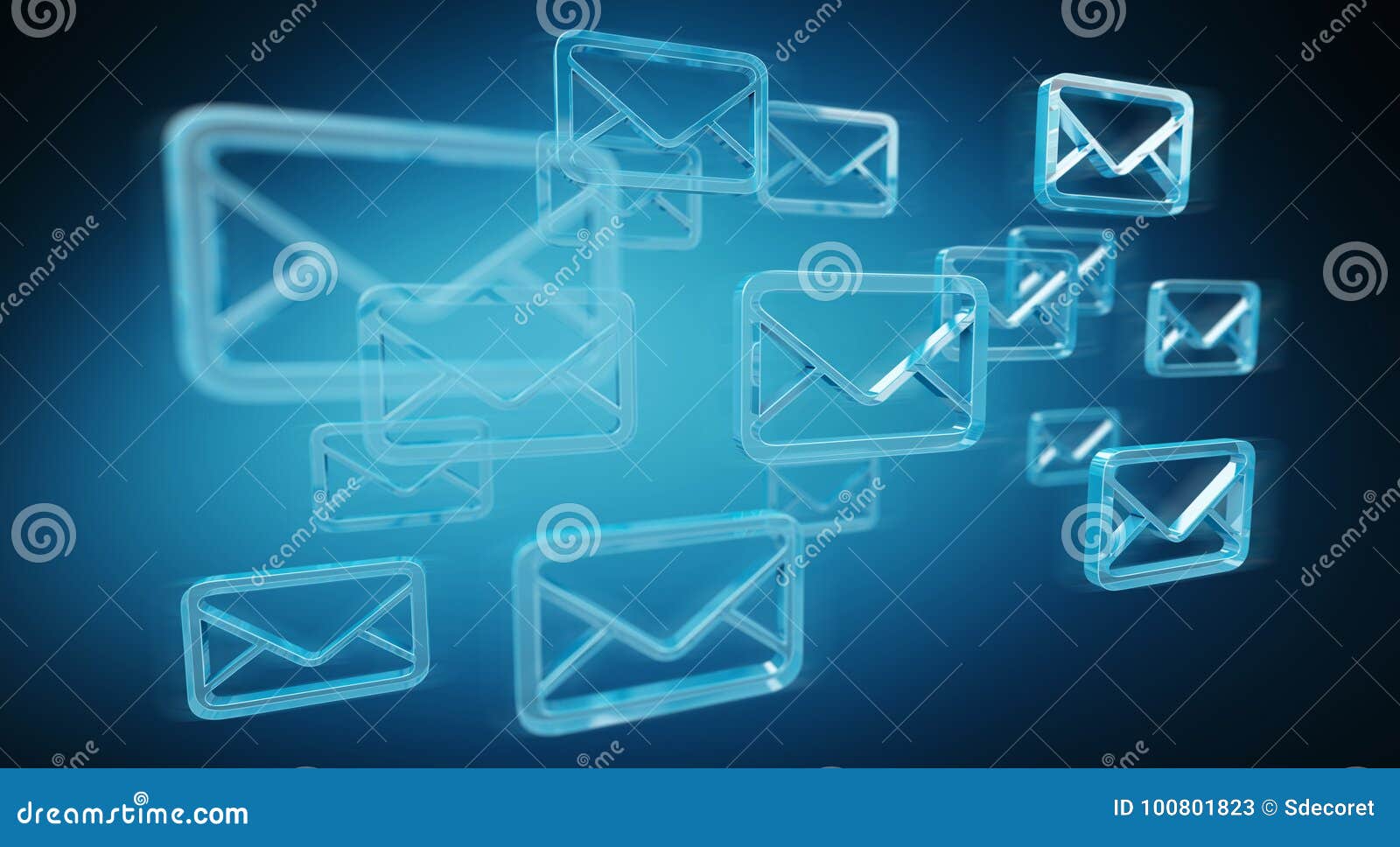 Digital Blue Floating Emails 3D Rendering Stock Illustration ...