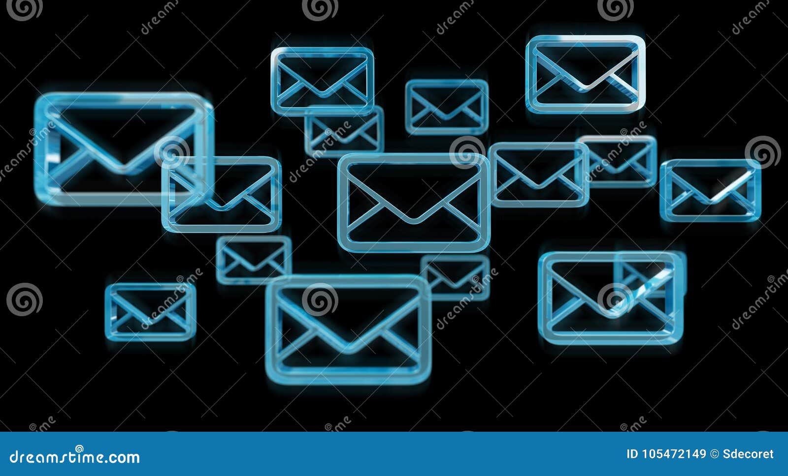 Digital Blue Floating Emails 3D Rendering Stock Illustration ...