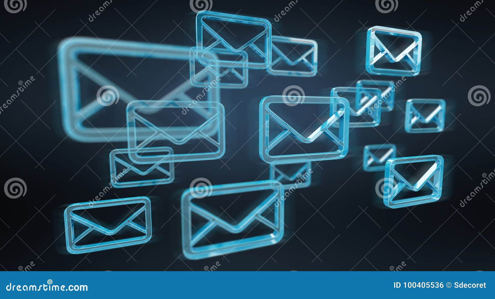 Digital Blue Floating Emails 3D Rendering Stock Illustration ...