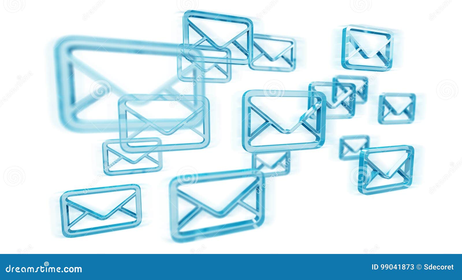Digital Blue Floating Emails 3D Rendering Stock Illustration ...