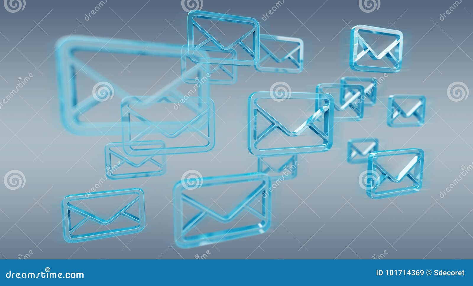 Digital Blue Floating Emails 3D Rendering Stock Illustration ...