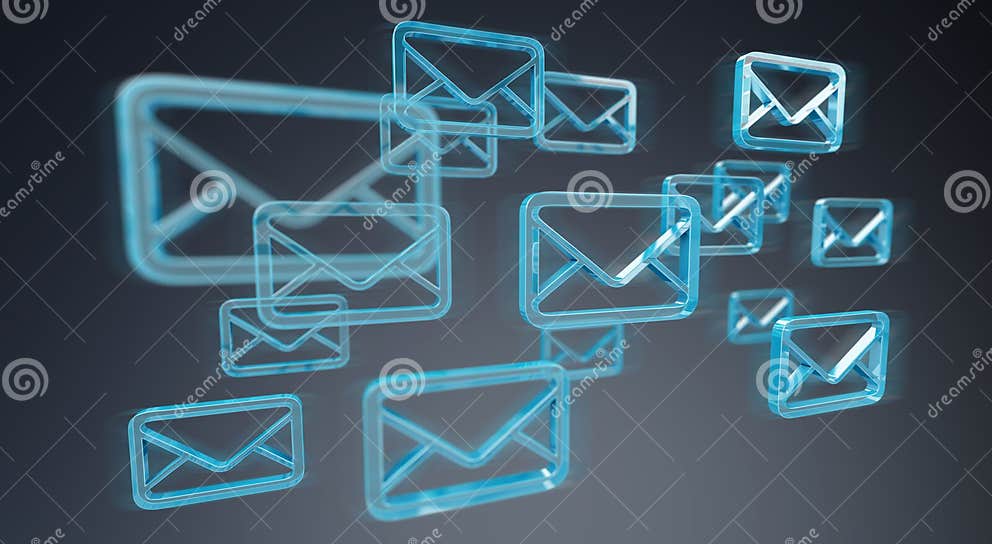 Digital Blue Floating Emails 3D Rendering Stock Illustration ...