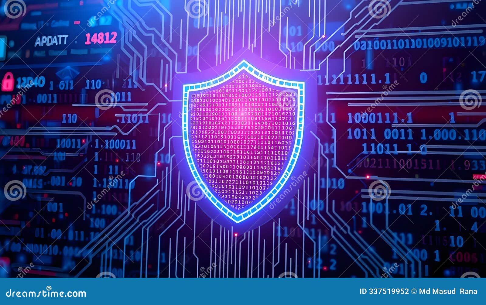 Digital Blue Guard Shield Icon with Binary Code, and Security Systems ...