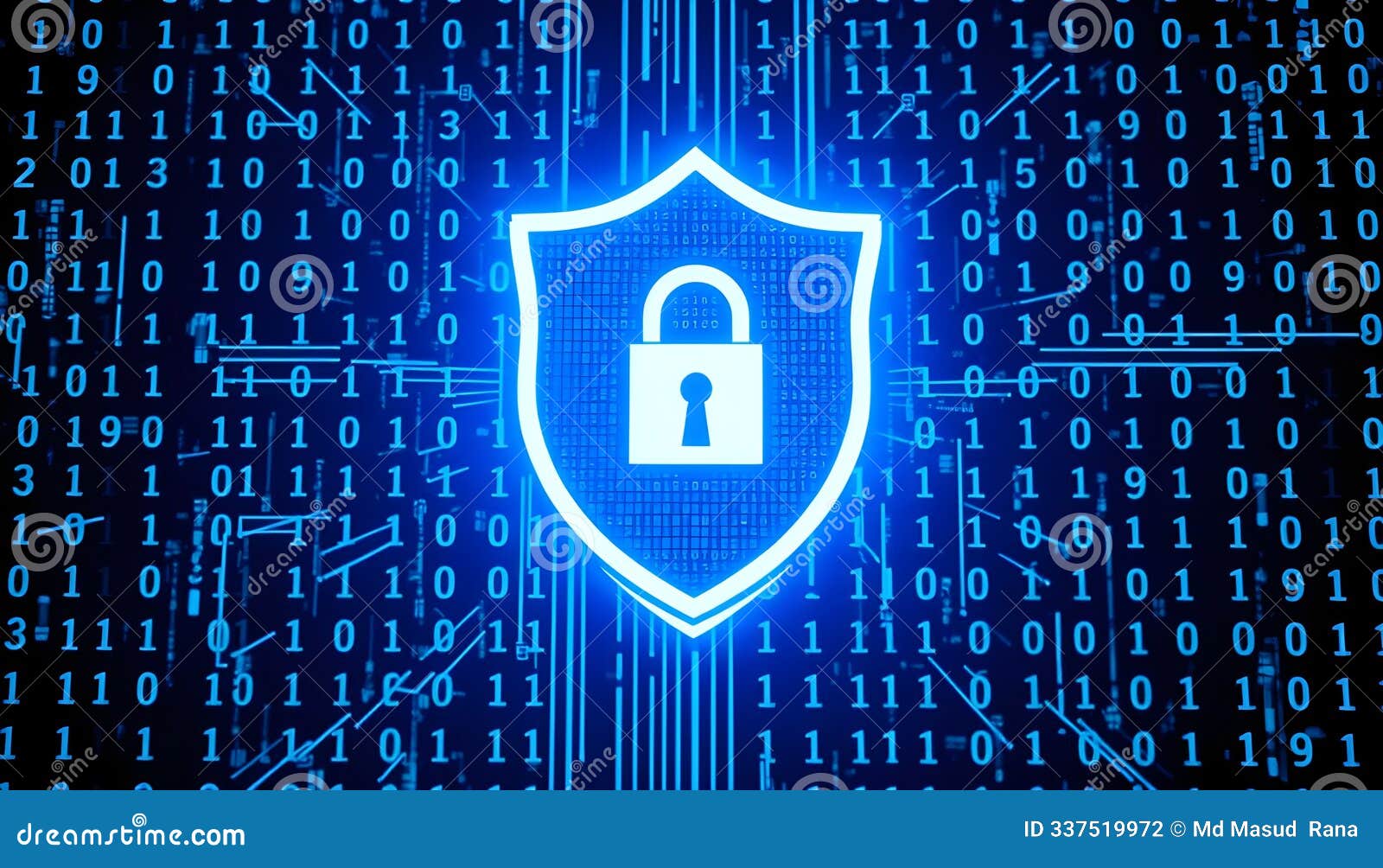 Digital Blue Guard Shield Icon with Binary Code, and Security Systems ...