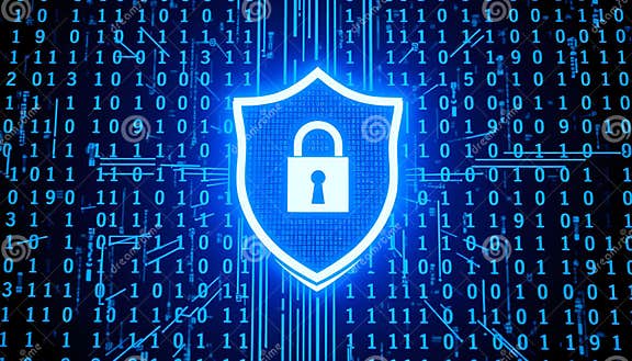 Digital Blue Guard Shield Icon with Binary Code, and Security Systems Background Stock Photo ...