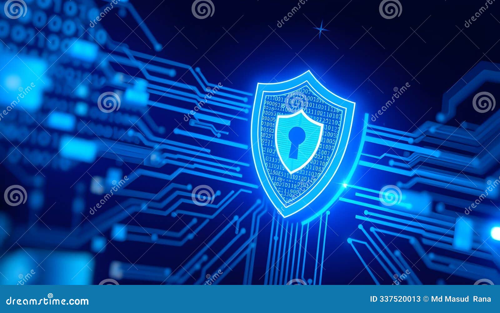 Digital Blue Guard Shield Icon with Binary Code, and Security Systems ...