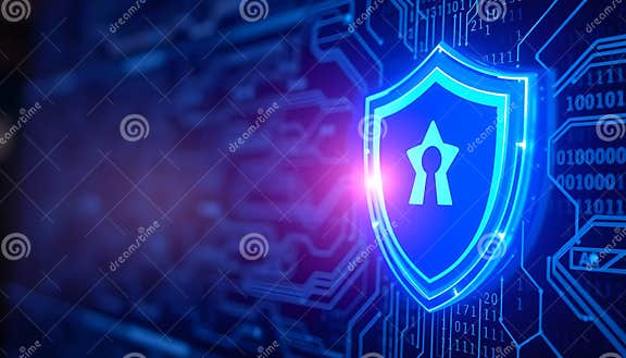 Digital Blue Guard Shield Icon with Binary Code, and Security Systems Background Stock ...