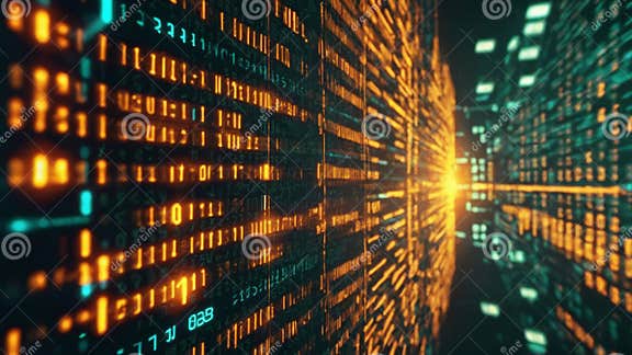 Digital Blue Interface with Pixelated Data Stream, Binary Code Stock Illustration - Illustration ...