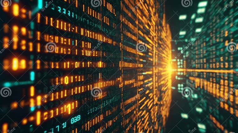 Digital Blue Interface with Pixelated Data Stream, Binary Code Stock Illustration - Illustration ...