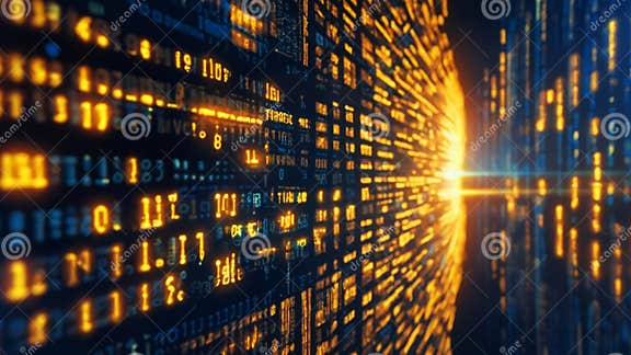 Digital Blue Interface with Pixelated Data Stream, Binary Code Stock Illustration - Illustration ...