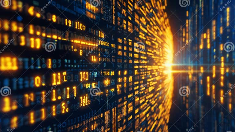 Digital Blue Interface with Pixelated Data Stream, Binary Code Stock ...