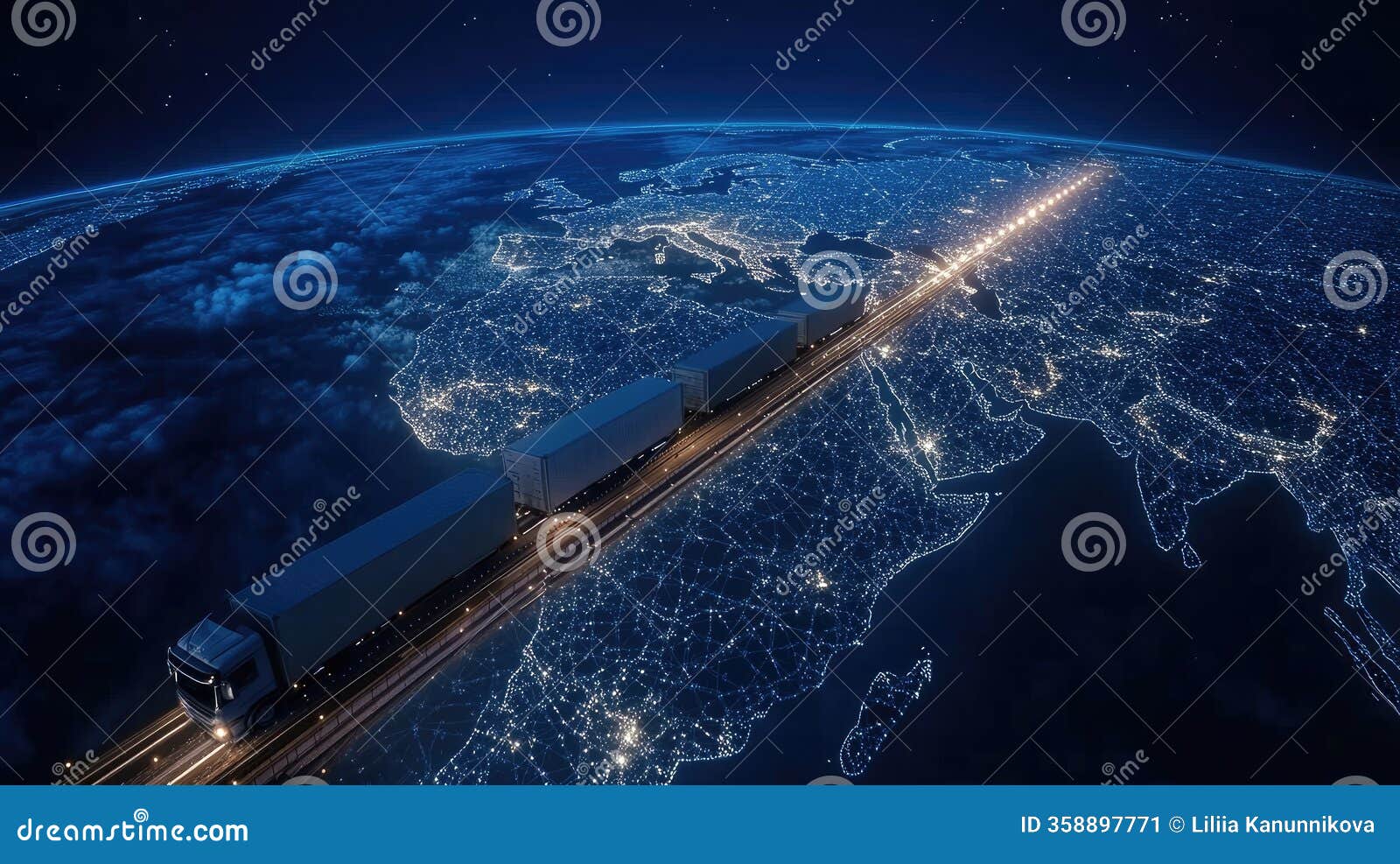 Digital Blue Map Showcasing a Global Transportation Network with Cargo ...