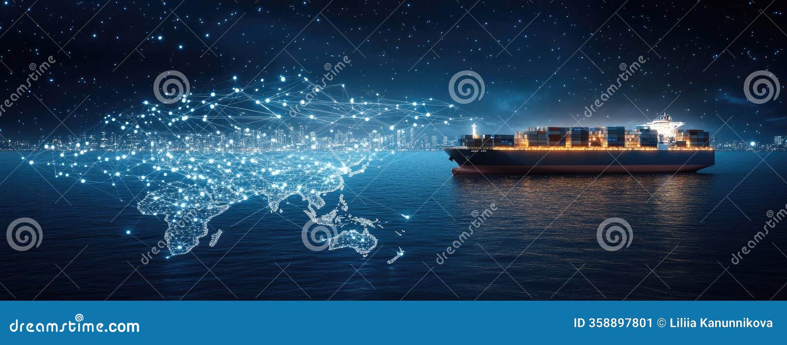 Digital Blue Map Showcasing a Global Transportation Network with Cargo ...