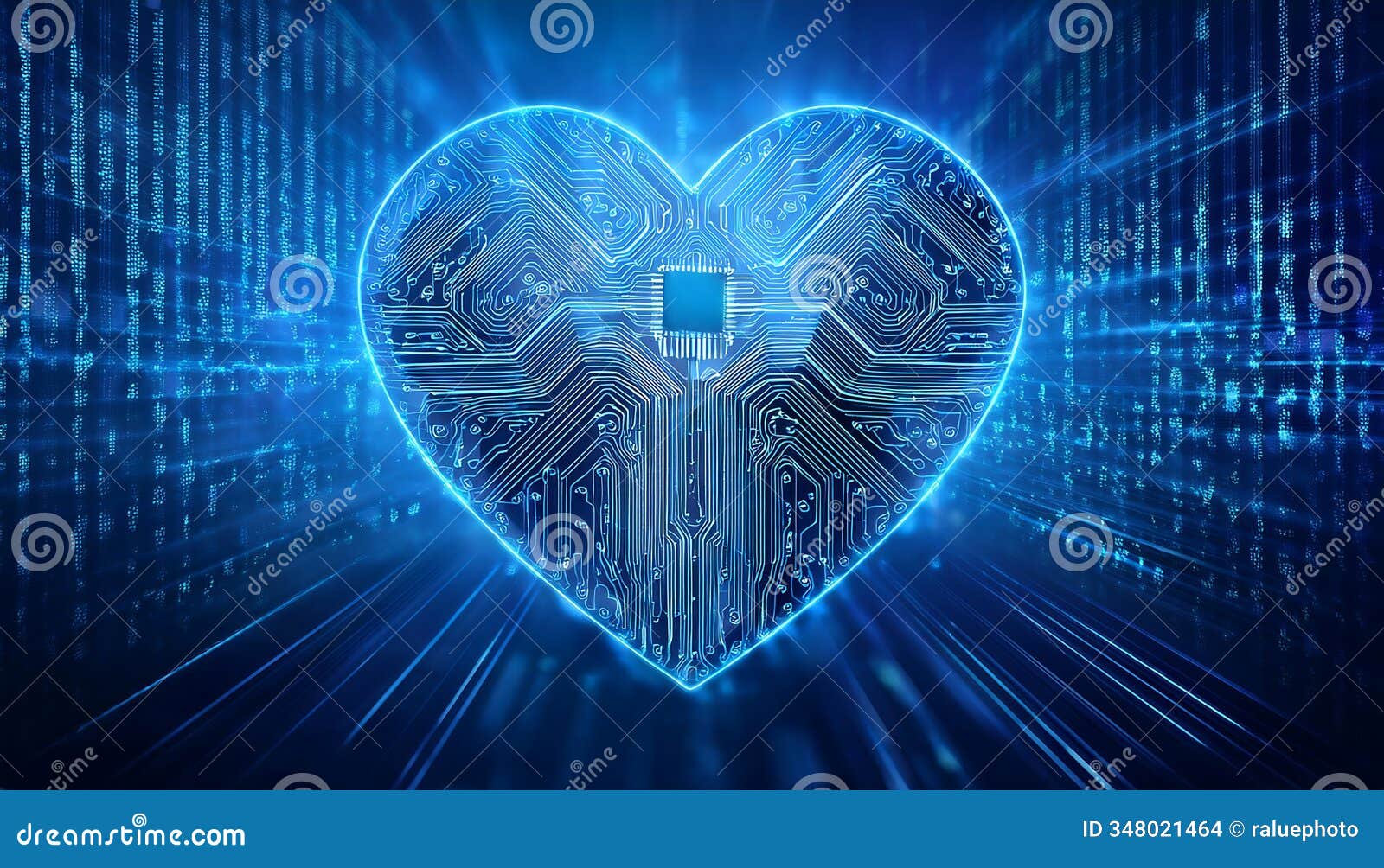A Digital Blue Microcircuit in the Shape of a Heart on a Dark ...