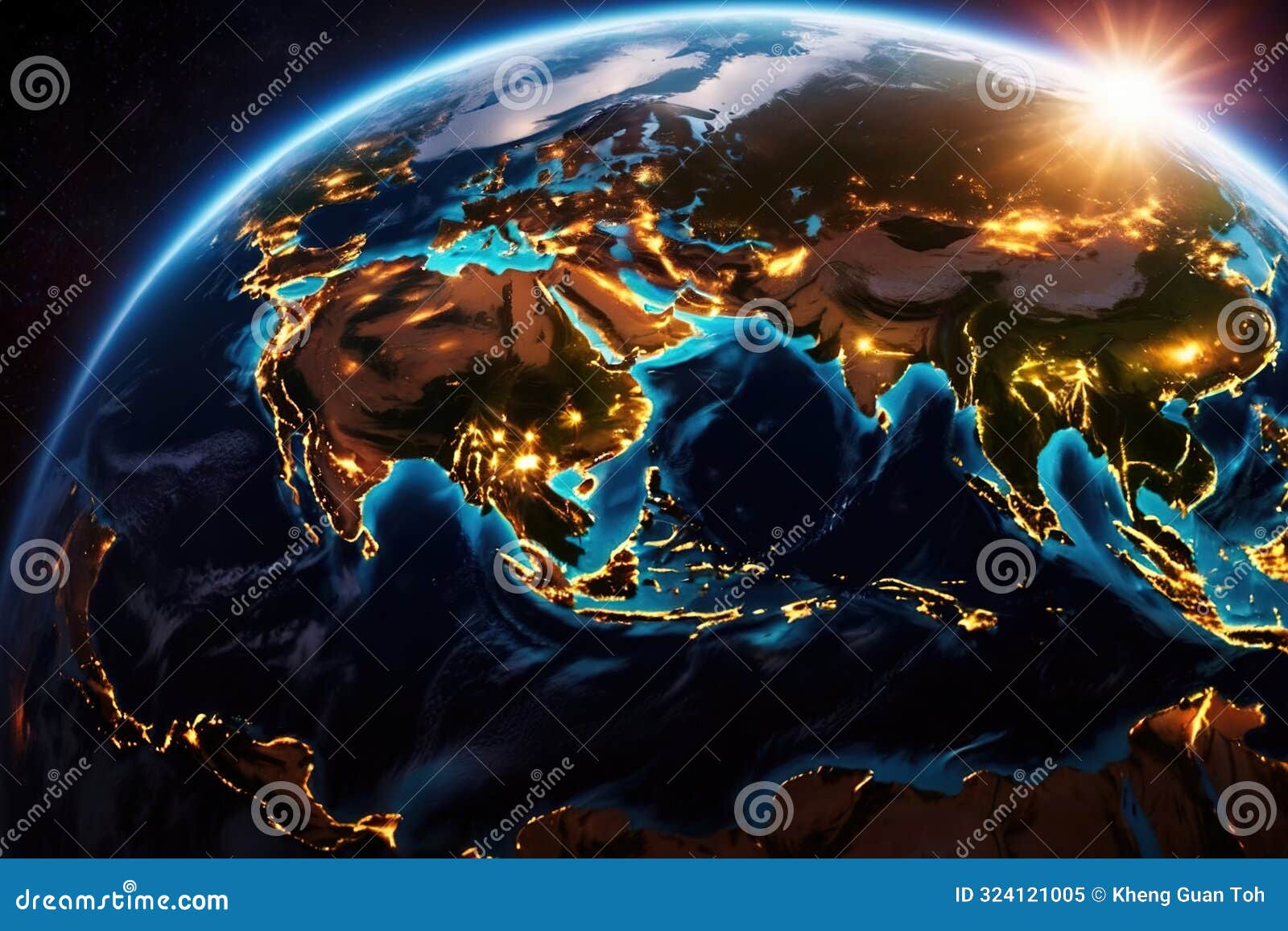 Digital Blue Planet Earth, Glowing Light Illustration Stock Illustration - Illustration of ...