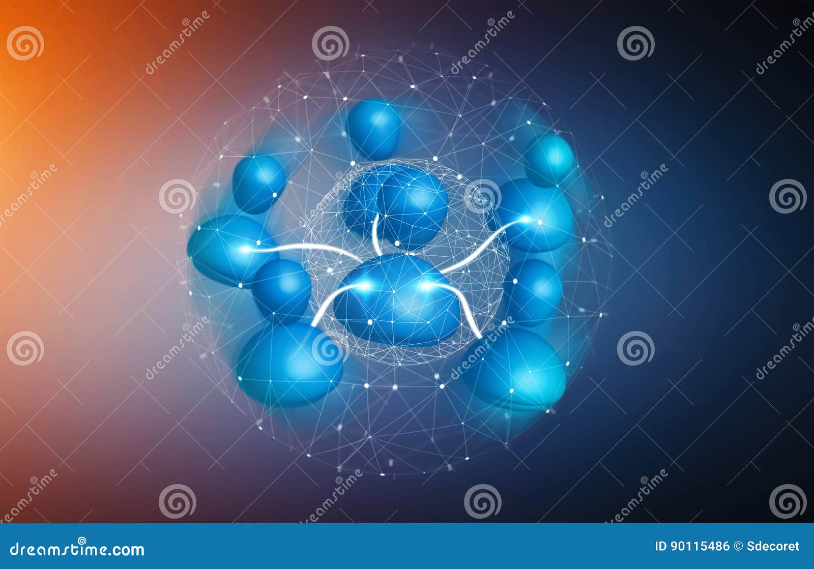 Digital Blue Social Network on 3D Rendering Stock Illustration ...