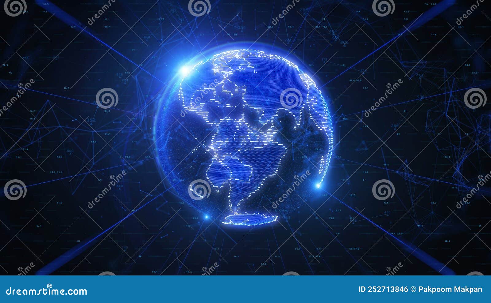 Abstract Blue Spinning Earth Communication Technology Global Network ...