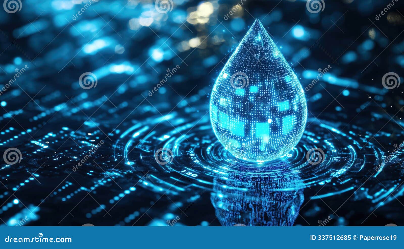 Digital Blue Water Drop Icon with Binary Code Stock Image - Image of ...