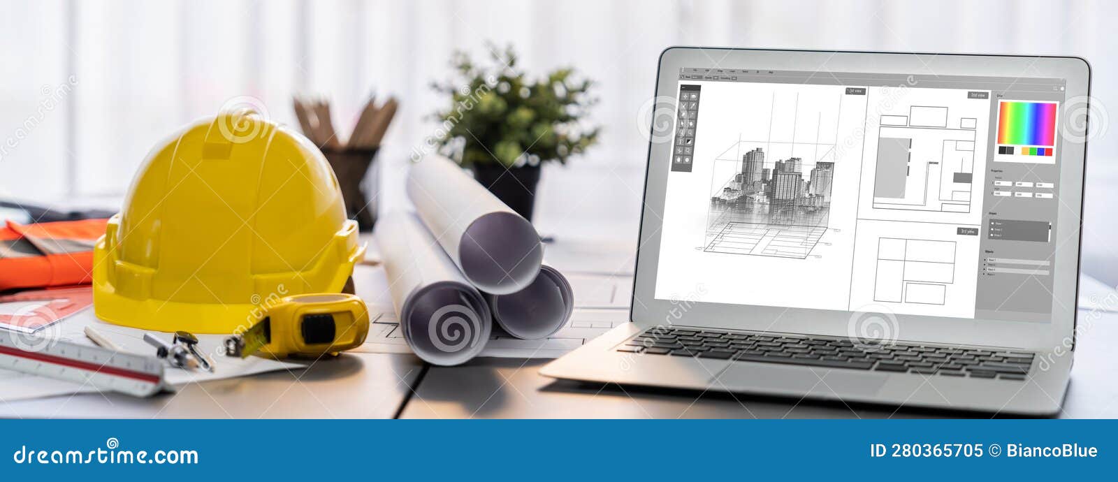 Digital Blueprint by Architecture Design Software on Laptop Screen ...