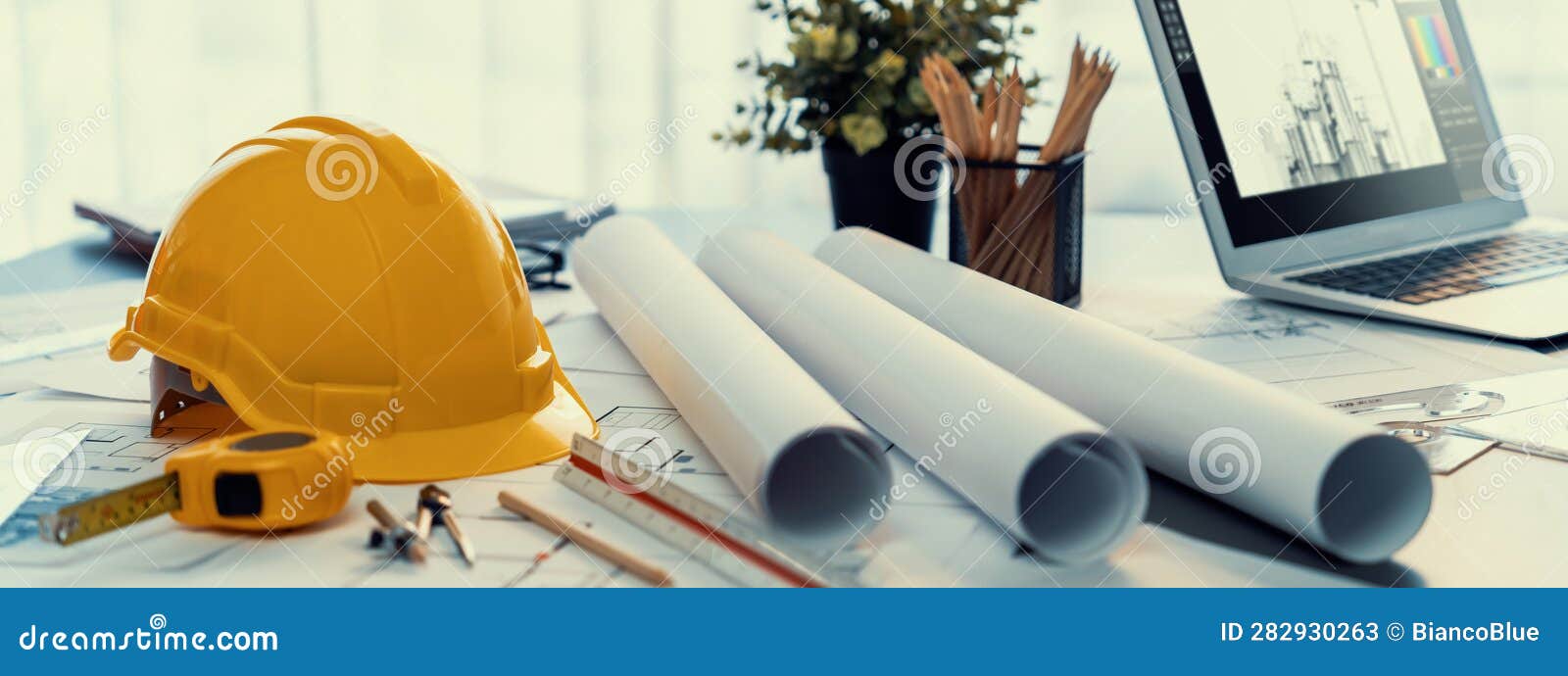 Digital Blueprint by Architecture Design Software on Laptop Screen ...