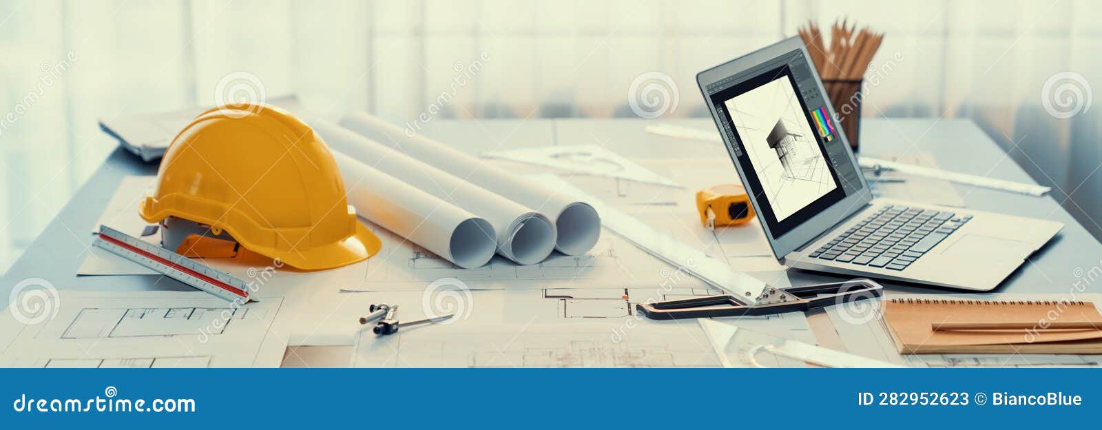 Digital Blueprint by Architecture Design Software on Laptop Screen ...