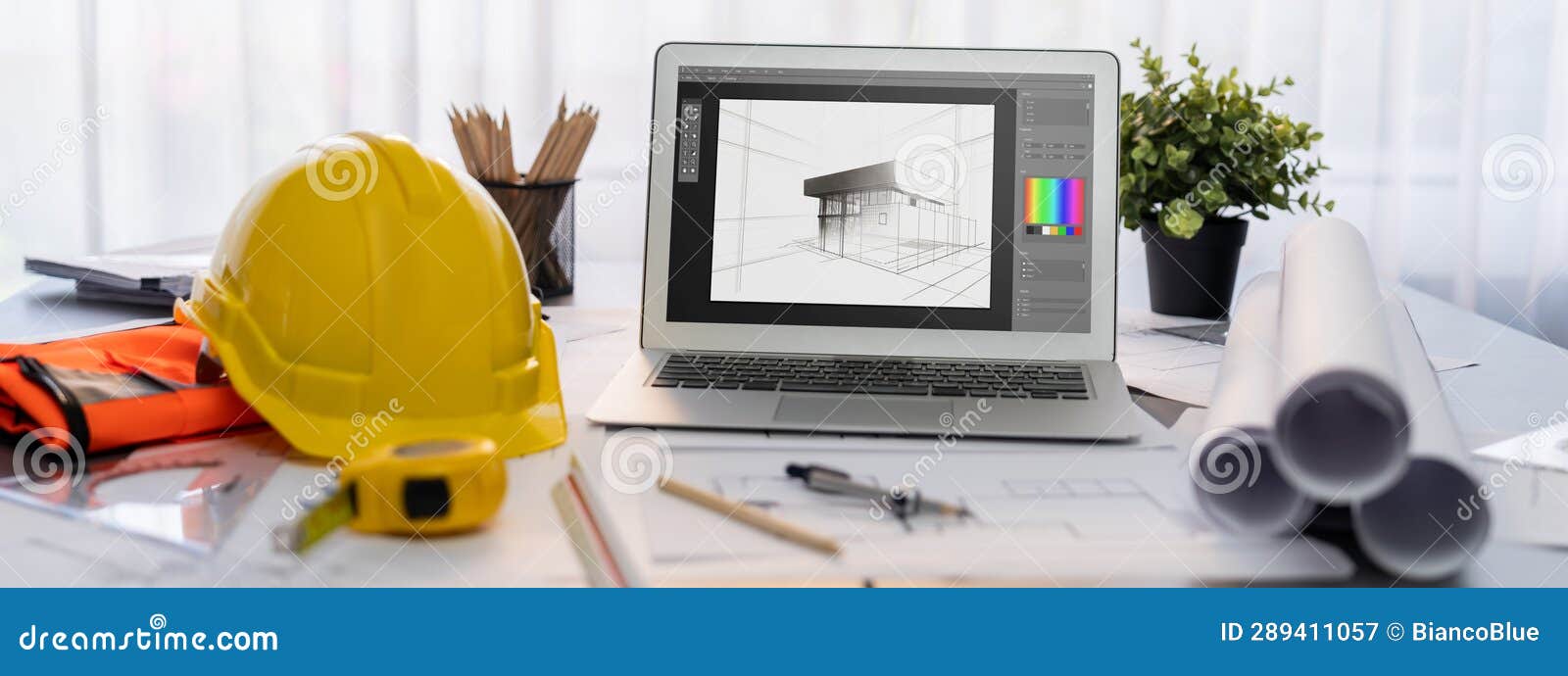 Digital Blueprint by Architecture Design Software on Laptop Screen ...