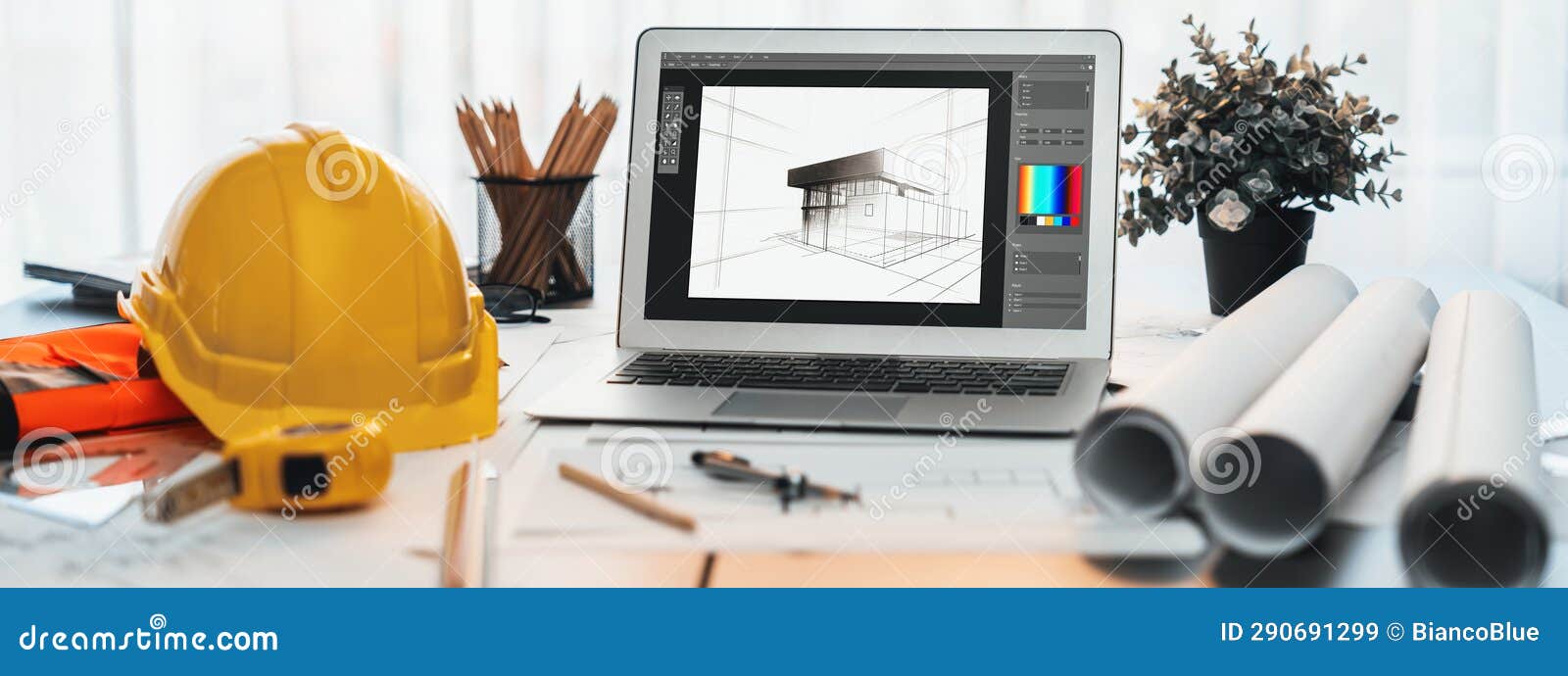 Digital Blueprint by Architecture Design Software on Laptop Screen ...