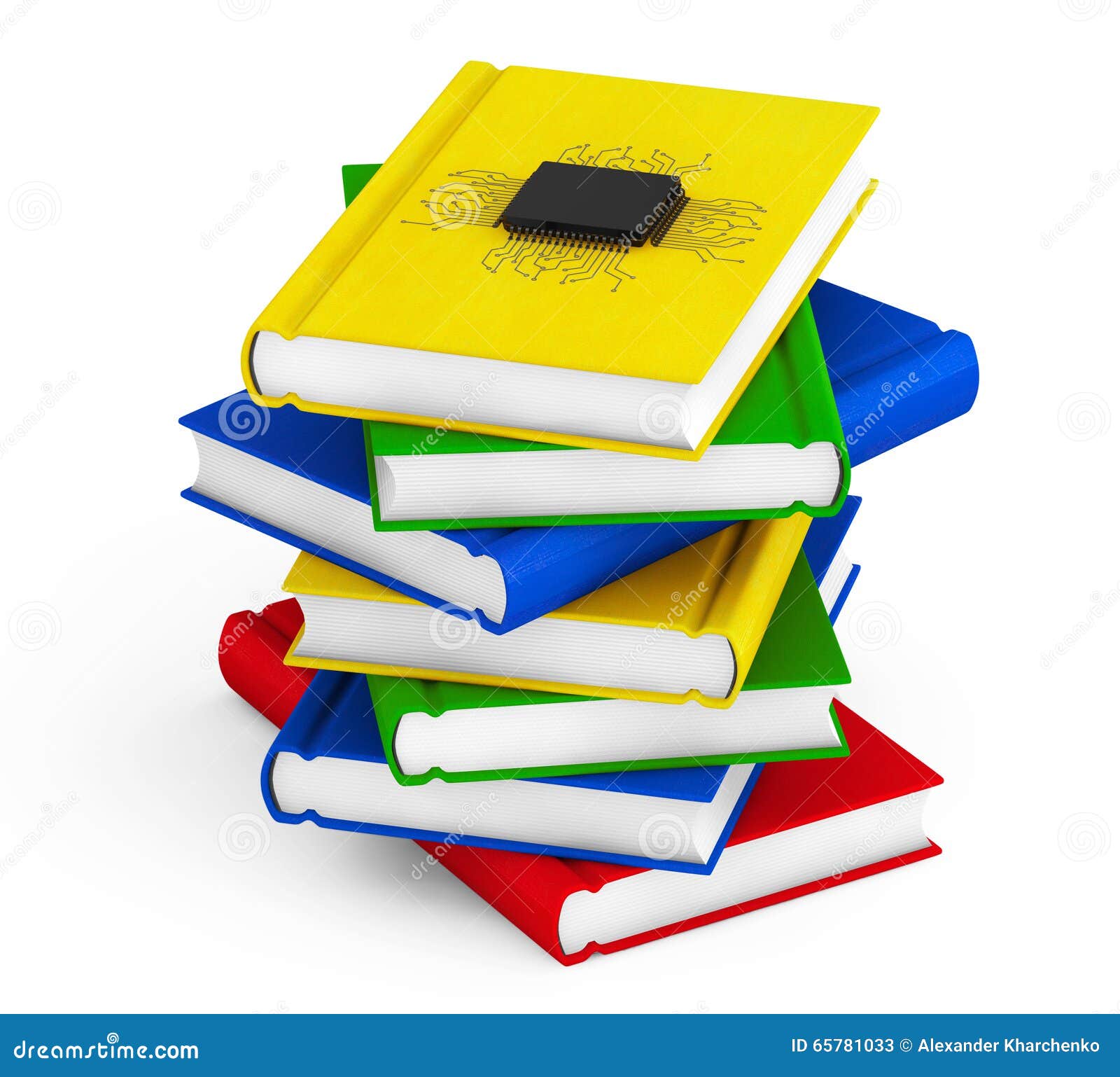 Digital Book Concept. Microchip with Circuit Over Stack of Books Stock ...