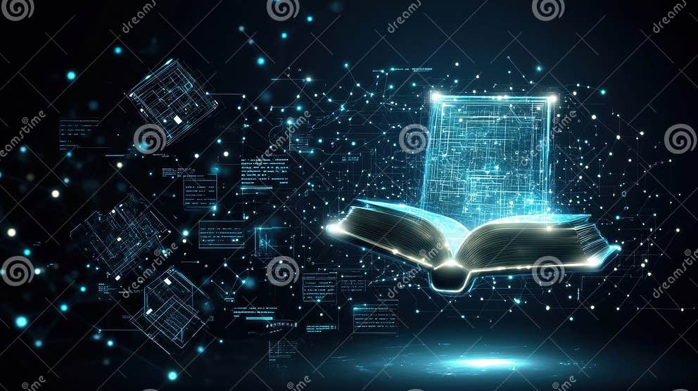 Digital Book Futuristic Knowledge E Learning Open Book Data Technology ...