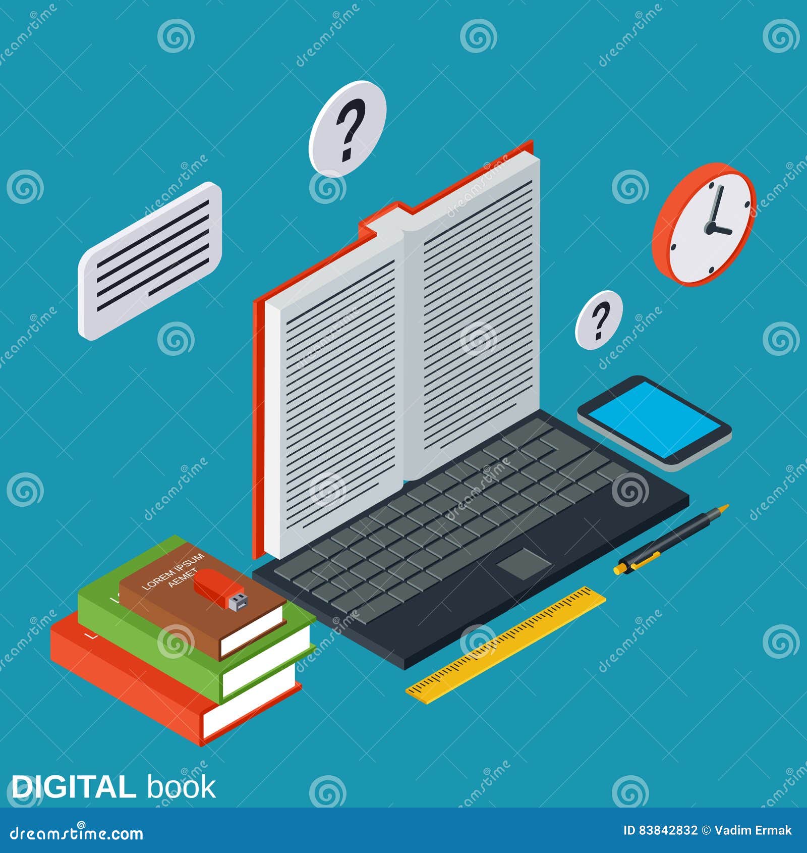 Digital Book, Online Reading Vector Concept Stock Vector - Illustration ...
