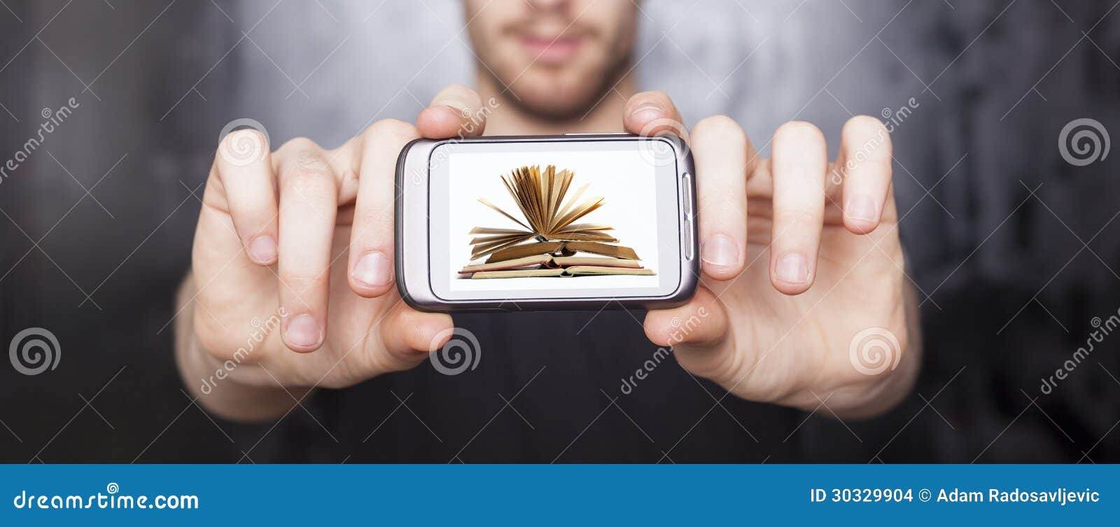 Digital Book on Smartphone Display - E-library Concept Stock Photo ...