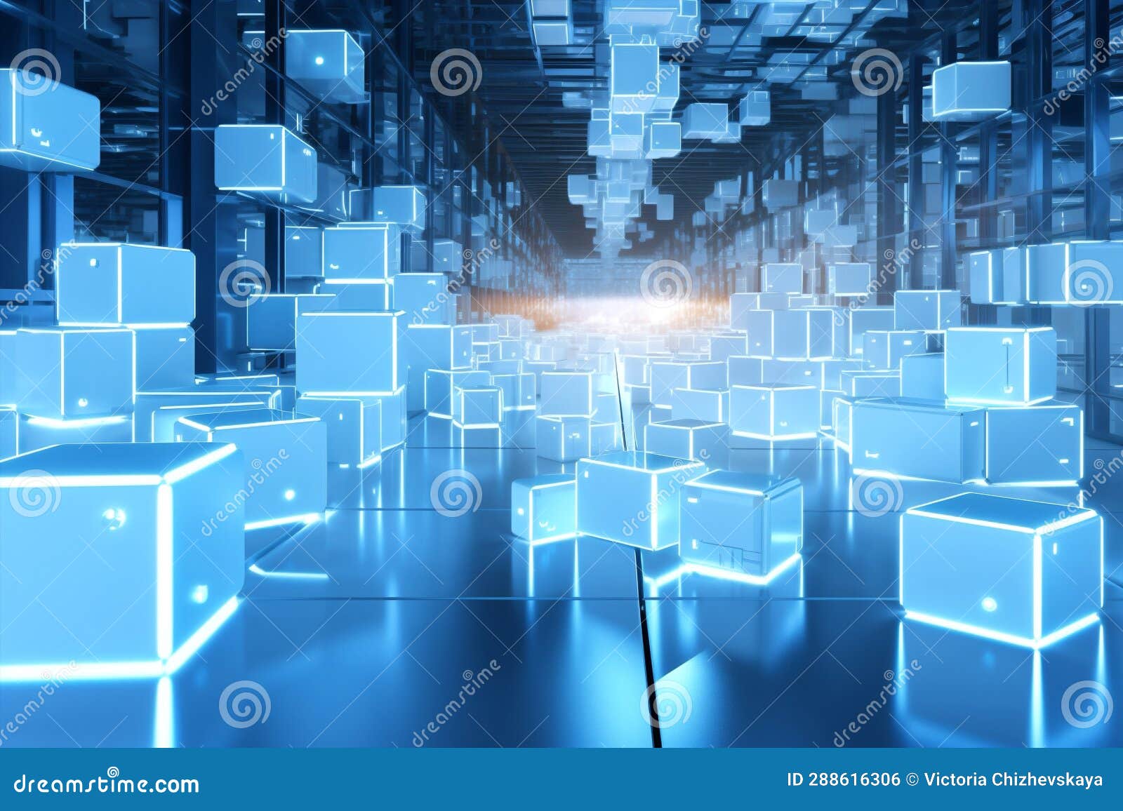 Digital Box Abstract Computer Cargo Network Technology Tech Blue Cyber ...