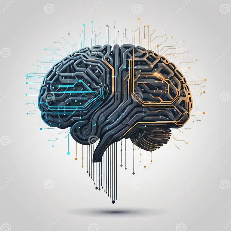 Digital Brain: an Abstract Illustration of a Human Brain Composed of ...