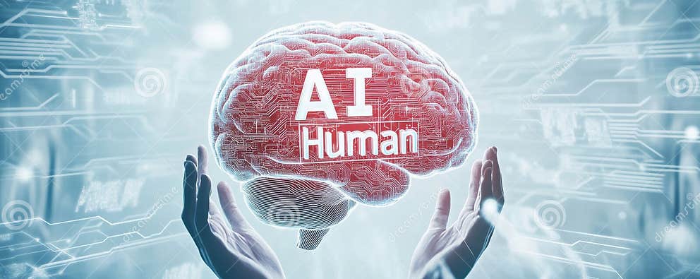 Digital Brain with AI and Human Hands Symbolizing Artificial ...