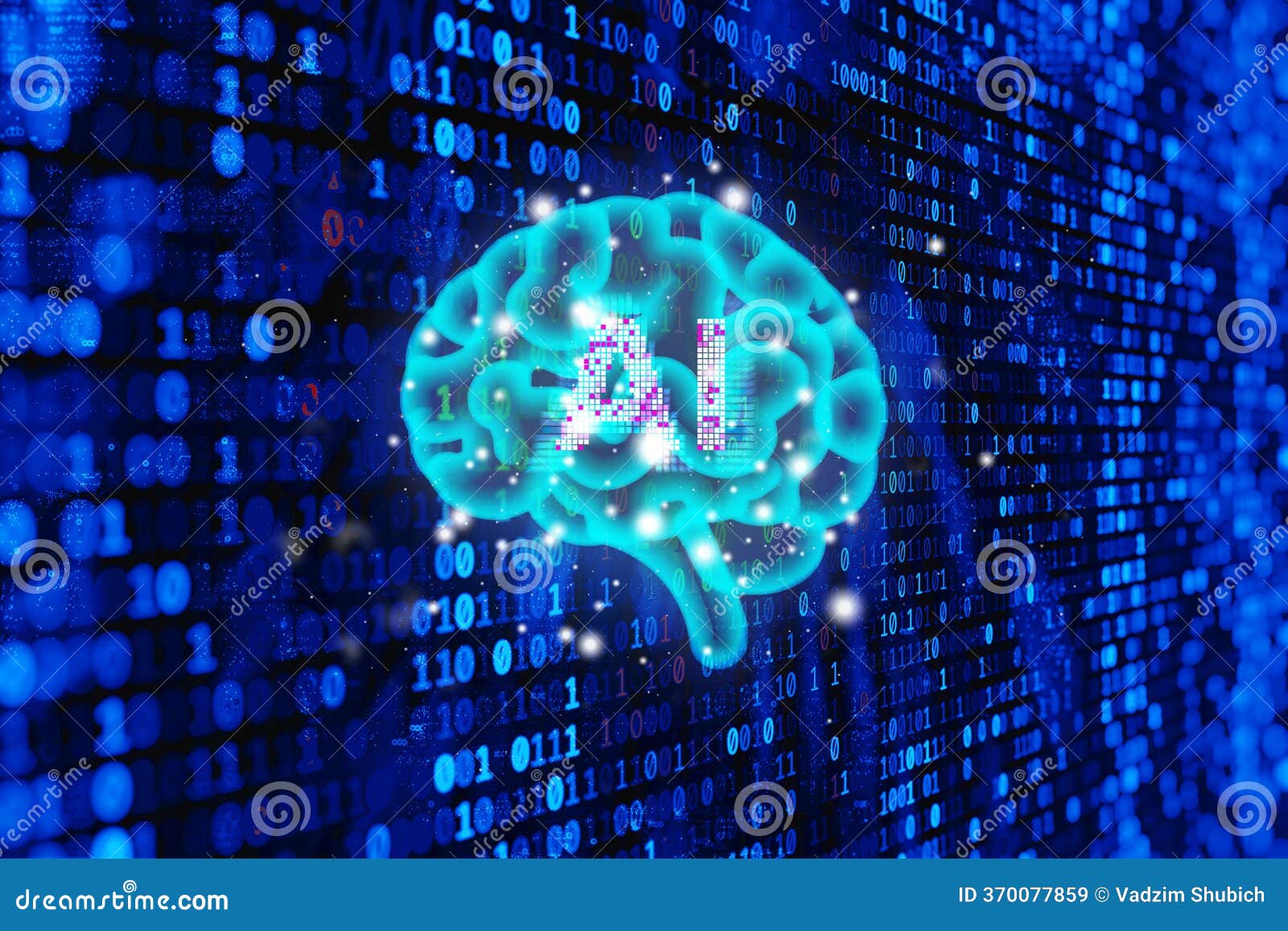 Digital Brain With AI Text Against A Futuristic Binary Code Background. Concept Artificial ...