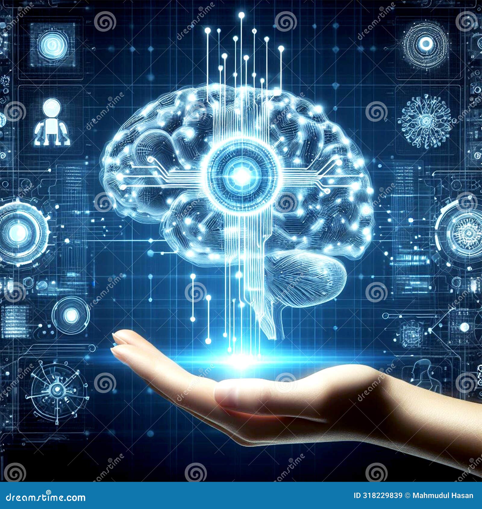 Digital Brain Artificial Intelligence.artificial Intelligent Concept,Cloud Computing, Data ...