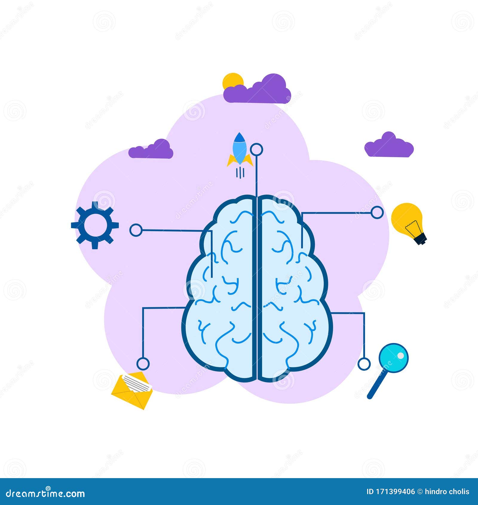 Digital Brain and Artificial Thinking Process Concept Stock Vector ...