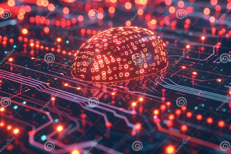 Digital Brain with Binary Code Representing Artificial Intelligence Stock Illustration ...